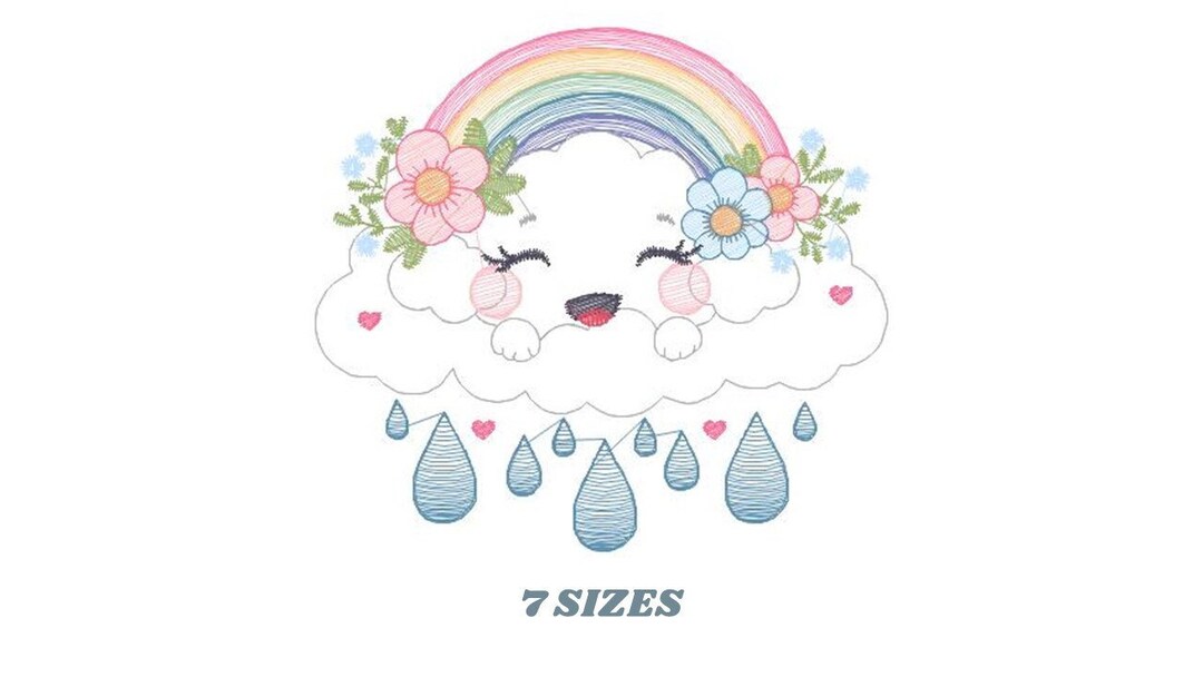Cloud With Rain Embroidery Design - Rainbow With Flowers Machine ...