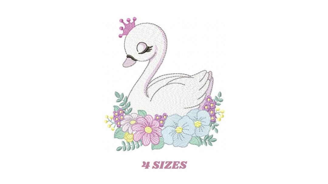 Swan With Crown Embroidery Designs - Baby Girl Embroidery Design ...
