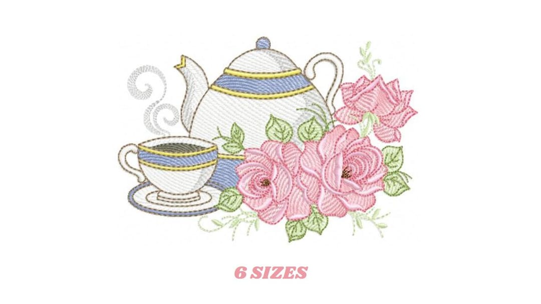 Teapot Embroidery Design - Tea Cup With Roses Embroidery Designs ...