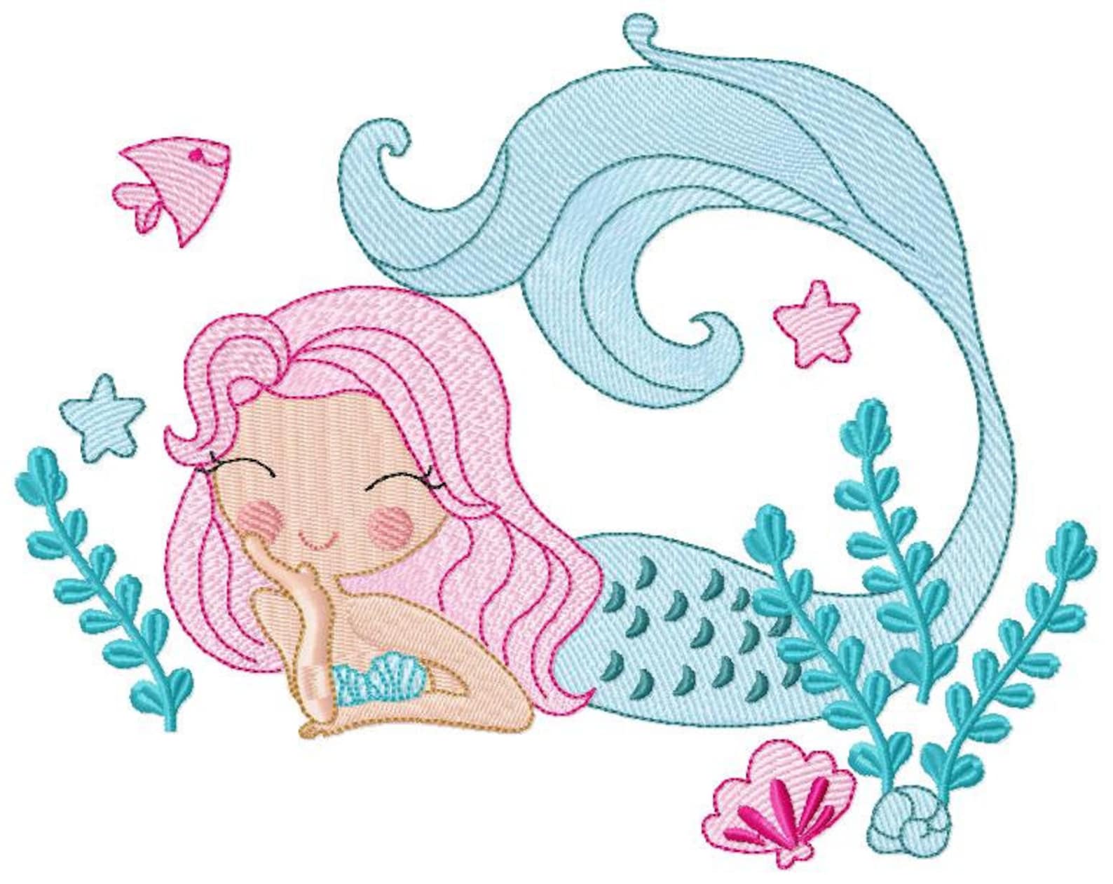 Mermaid Embroidery Designs Princess Embroidery Design - Etsy