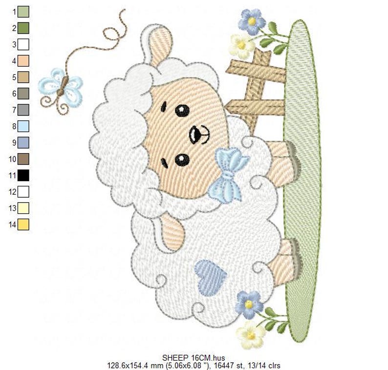 Male Sheep Embroidery Design - Lamb With Butterfly Machine Embroidery ...