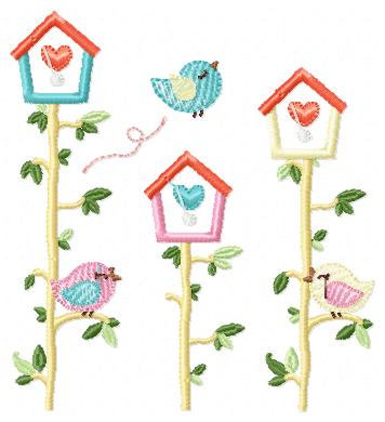 Bird Embroidery Designs Birdhouse Embroidery Design Machine Etsy