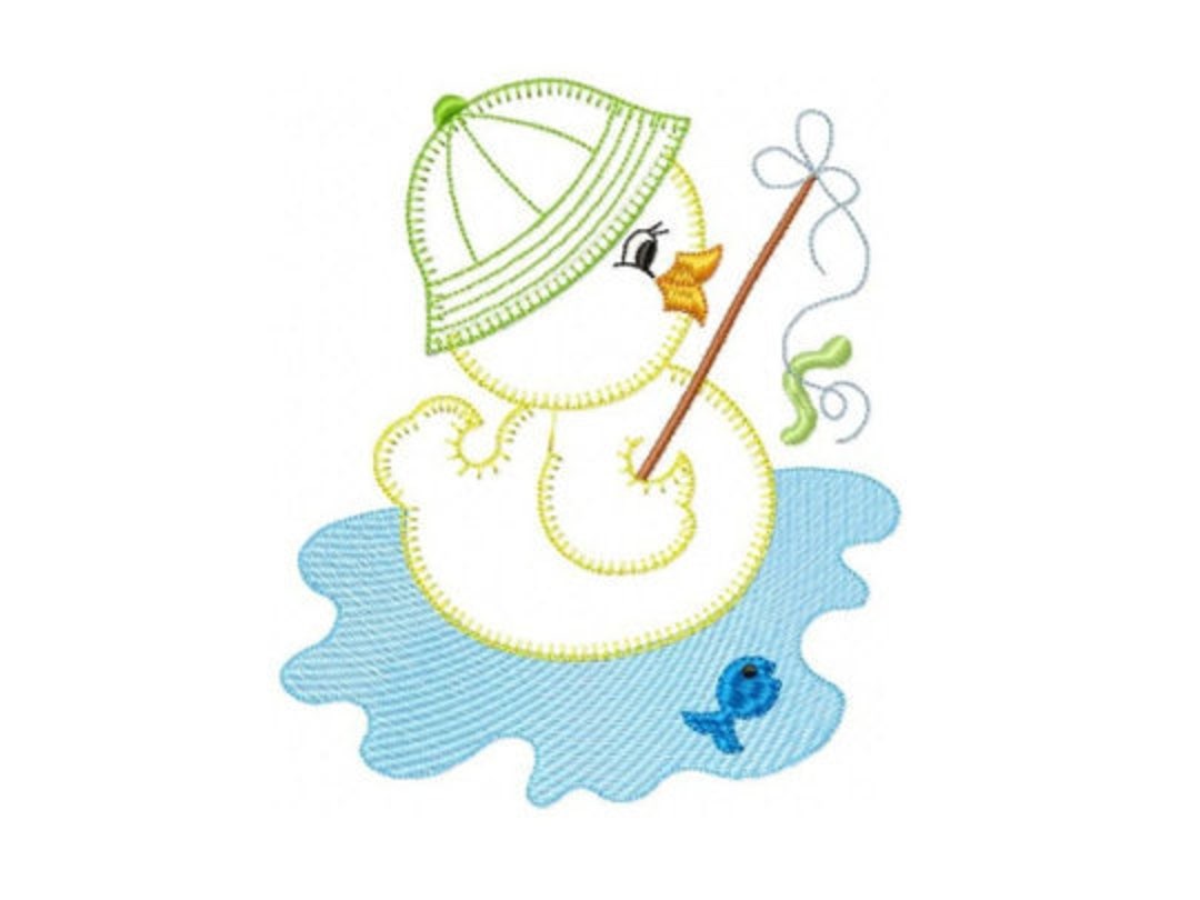Fishing Duck Embroidery Design - Lake Water Animal Embroidery Designs ...
