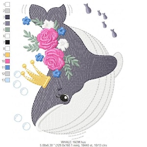 Whale Embroidery Designs - Baby Girl Machine Embroidery Pattern - Whale ...