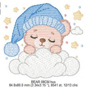Sleeping Bear Embroidery Designs - Baby Bear With Hat Embroidery Design ...