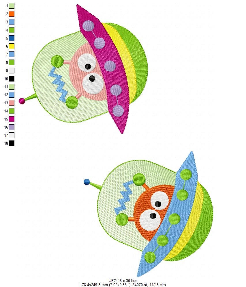 Spaceship Embroidery Designs UFO Embroidery Design Machine - Etsy