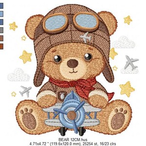 Pilot Bear Embroidery Designs - Plane Embroidery Design Machine ...