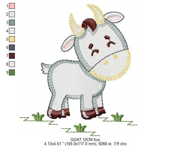 Goat Embroidery Design Farm Animals Embroidery Designs - Etsy UK