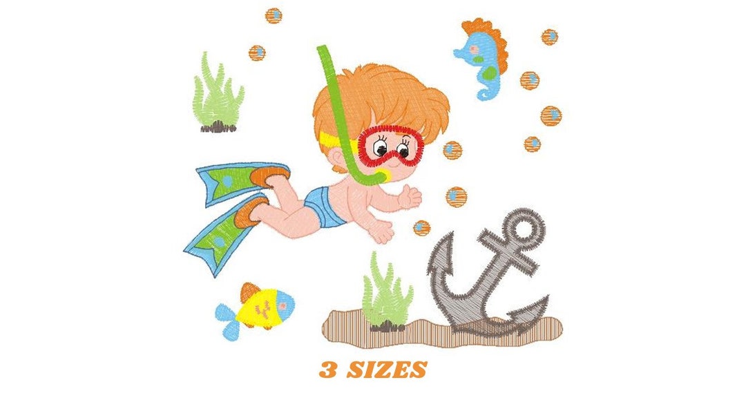 Boy Diver Embroidery Design - Swimmer Embroidery Design Machine ...