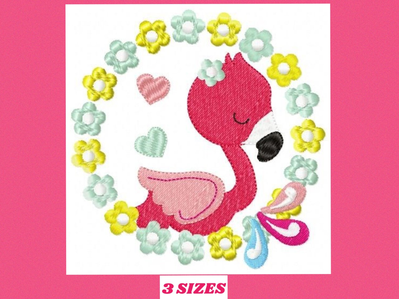 Flamingo Embroidery Designs - Flower Wreath With Hearts Machine ...