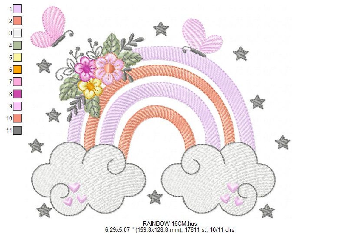 Rainbow Embroidery Design Rainbow With Clouds Embroidery - Etsy