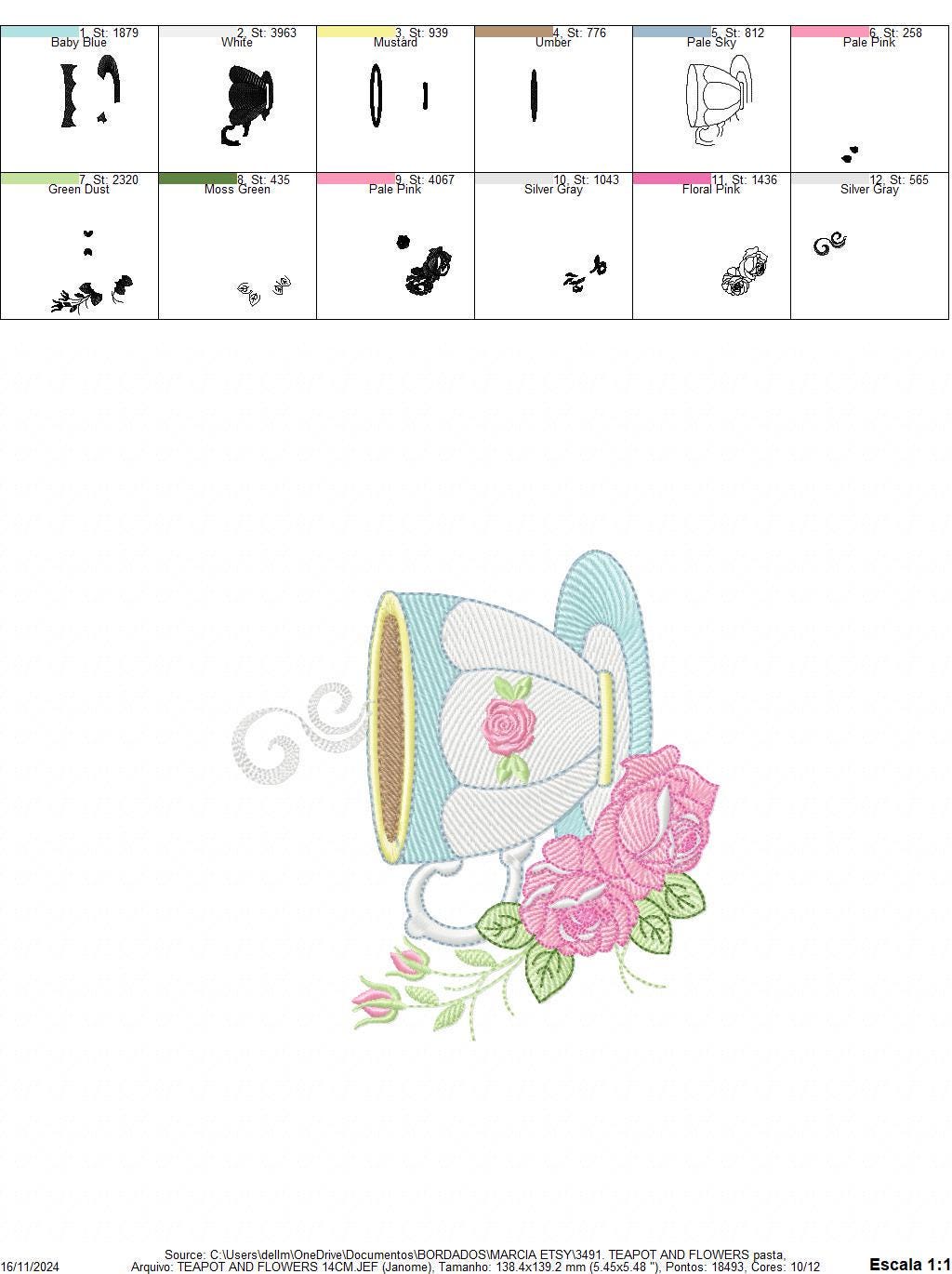 Coffee Cup Embroidery Design - Tea Mug With Roses Embroidery Designs ...