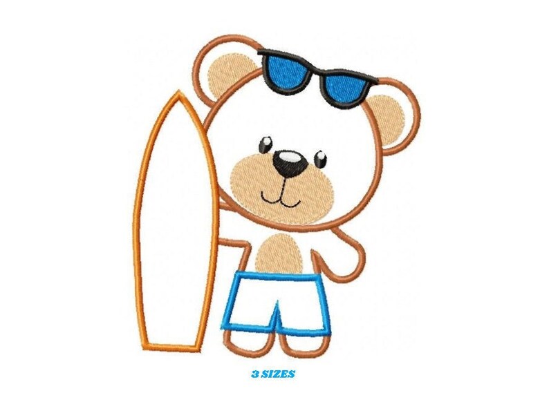 Surfer Bear at the Beach Embroidery Designs Teddy Embroidery | Etsy