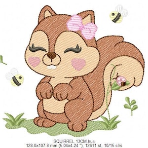 Female Squirrel Embroidery Design - Woodland Animal With Lace and Bees Embroidery Designs ...