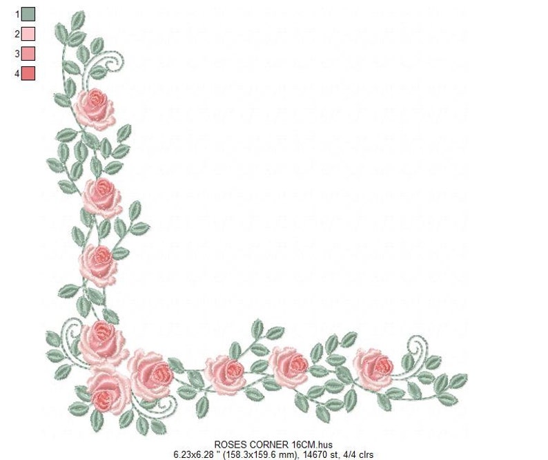 Roses Corner Embroidery Designs - Flower Embroidery Design Machine ...