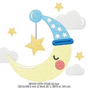 Sleeping Moon Embroidery Design - Half Moon Crescent With Star Machine ...