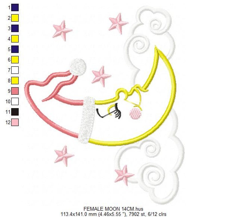 Sleeping Moon Embroidery Design Half Moon Embroidery Design - Etsy