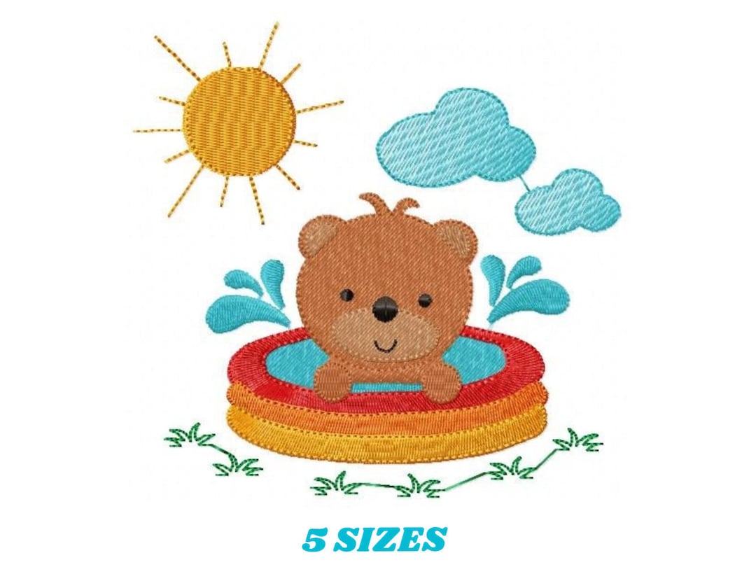 Bear Embroidery Designs Swimming Pool Embroidery Design Machine ...