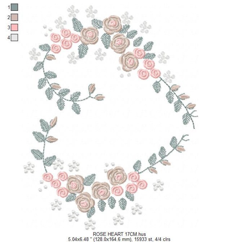 Heart With Roses Embroidery Designs Flower Embroidery Design - Etsy