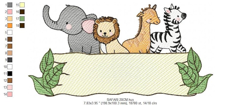 Safari Wild Animals Embroidery Designs - Safari Banner for Name Machine ...