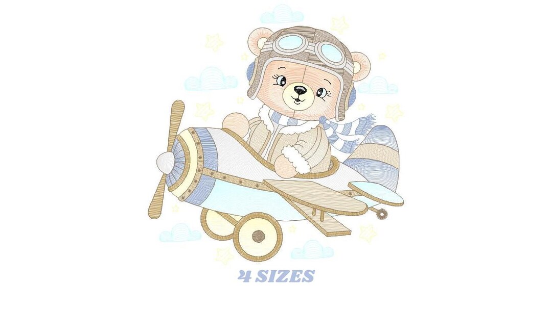 Pilot Bear Embroidery Designs - Plane Embroidery Design Machine ...