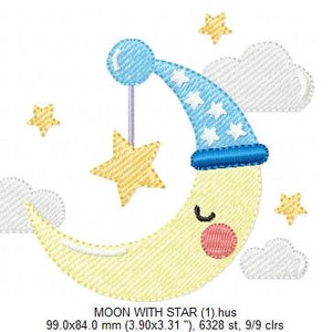 Sleeping Moon Embroidery Design - Half Moon Crescent With Star Machine ...