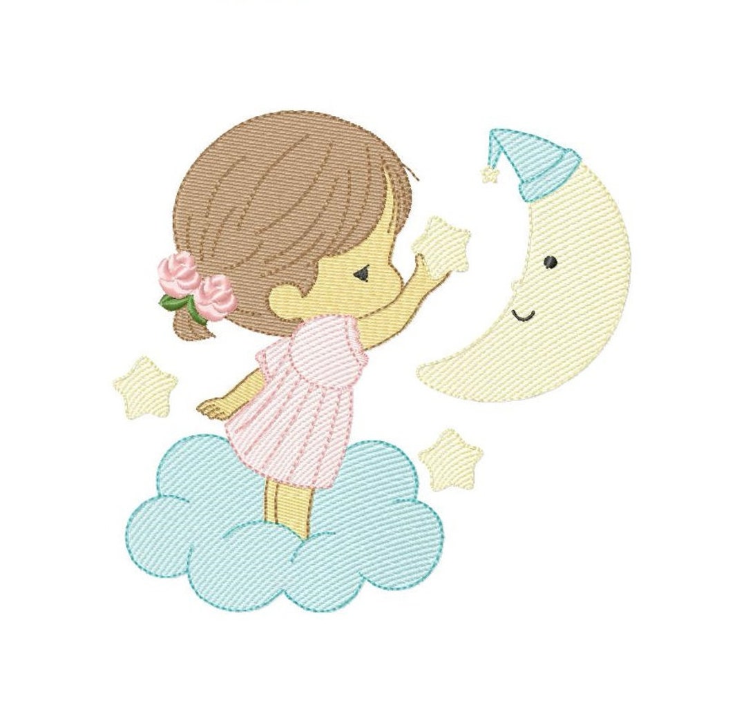 Baby Girl With Half Moon Embroidery Designs - Cloud and Moon Machine ...