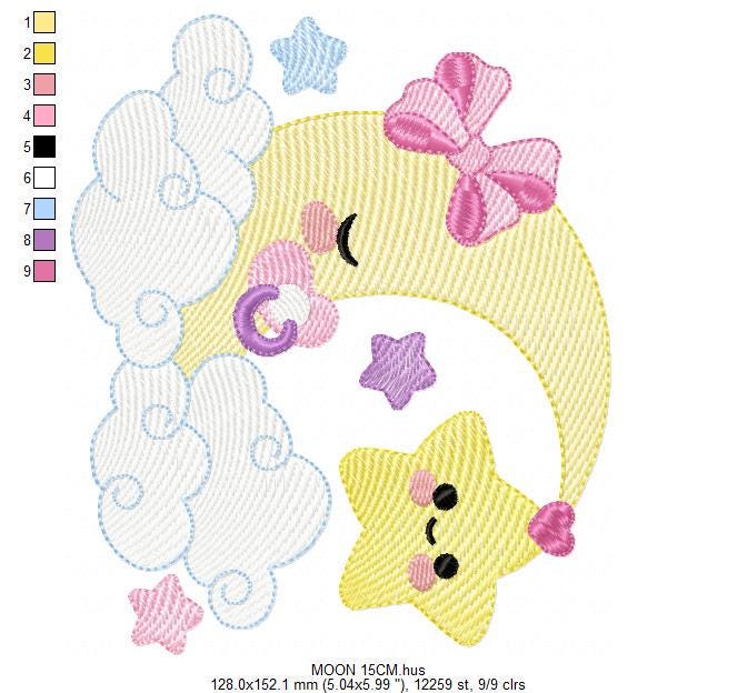 Moon With Star Embroidery Design - Half Moon Embroidery Design Machine ...