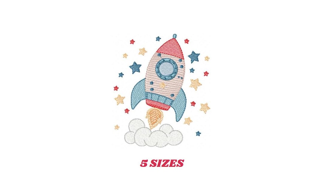 Space Rocket Embroidery Designs - Rocket With Stars Machine Embroidery ...