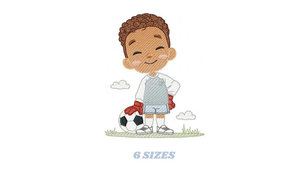 Soccer Player Embroidery Designs - Baby Boy With Black Curly Hair ...