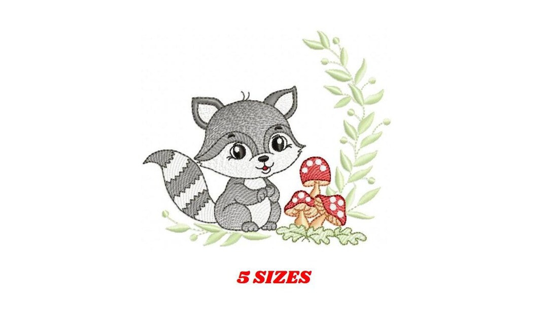 Male Raccoon Embroidery Designs - Baby Boy Woodland Animal Ringtail ...