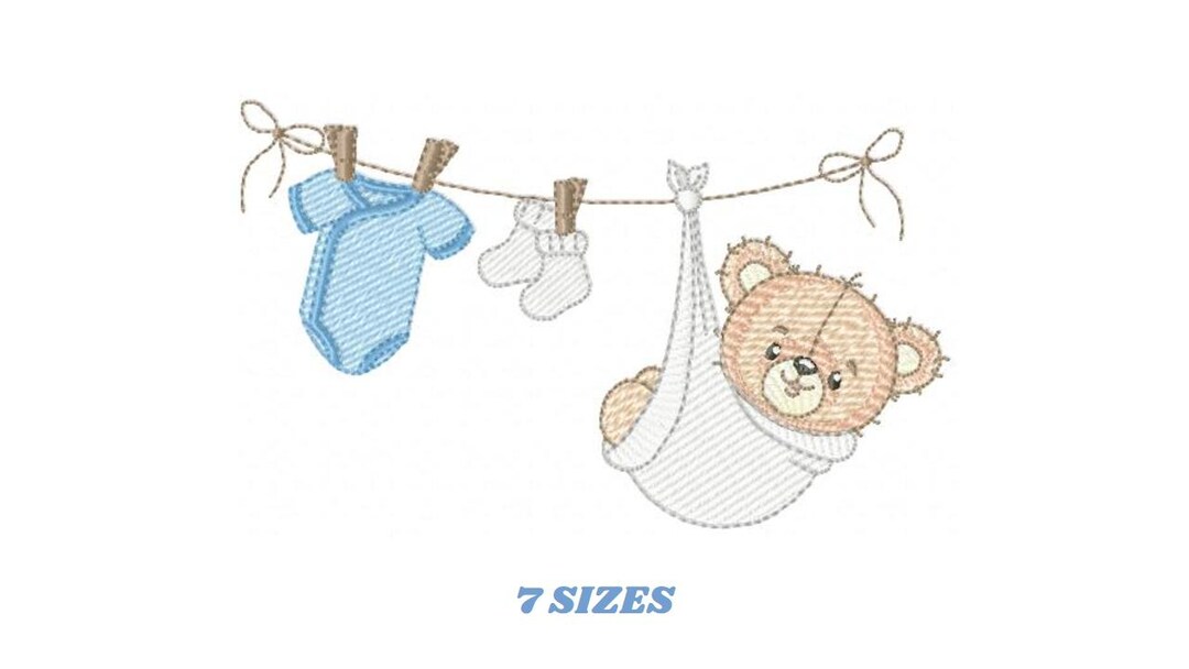 Baby Boy Bear Embroidery Designs - Baby Bear With Clothes Line Machine ...