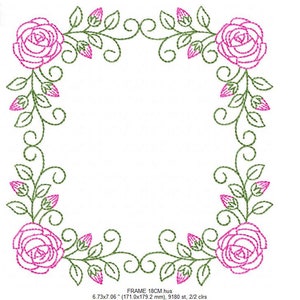 Roses Monogram Frame Embroidery Designs - Flower Square Shape Machine ...