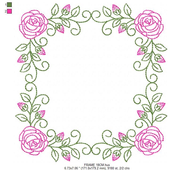 Roses Monogram Frame Embroidery Designs - Flower Square Shape Machine ...