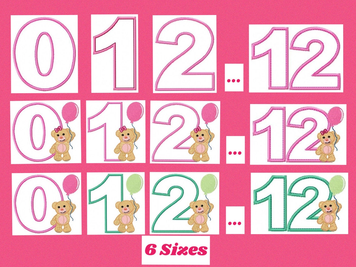 Numbers Embroidery Designs Set Number Applique Design | Etsy