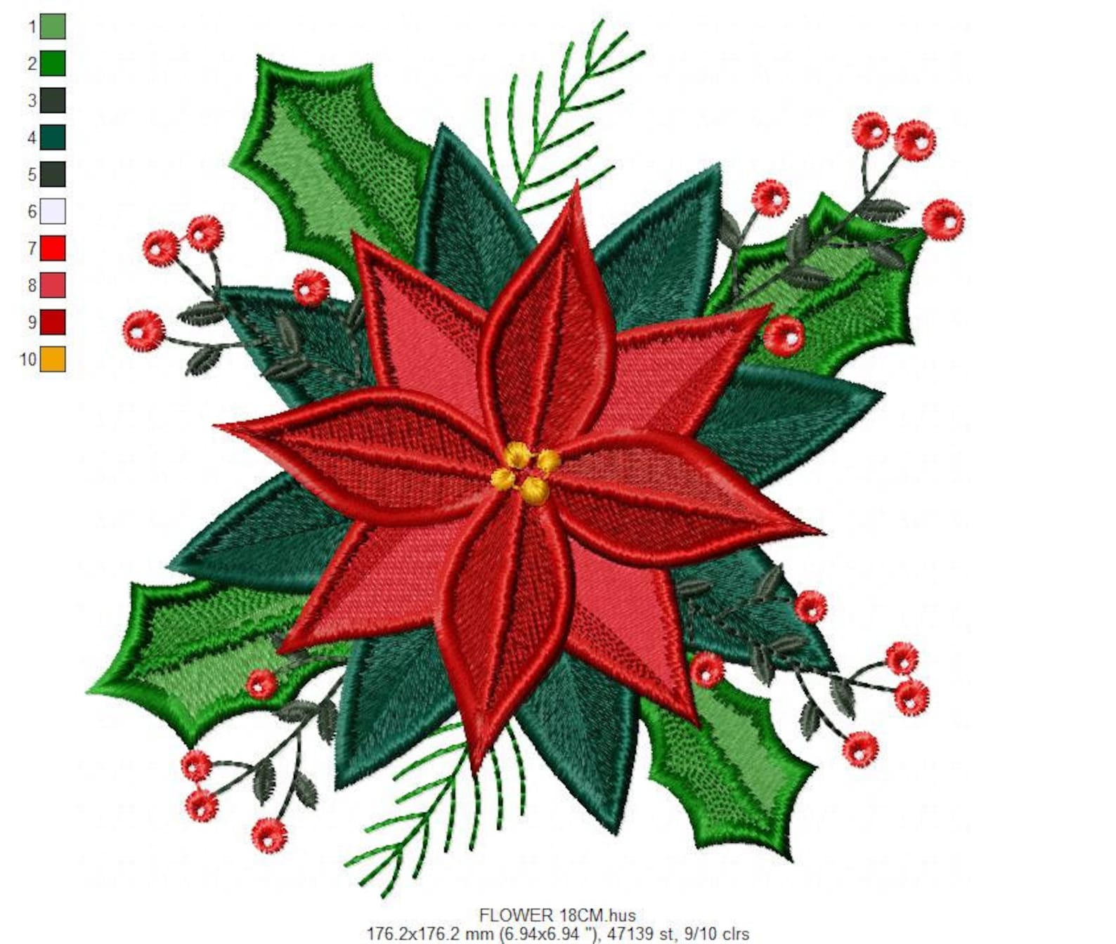 Christmas Poinsettia Embroidery Designs Xmas Flower Embroidery Design ...