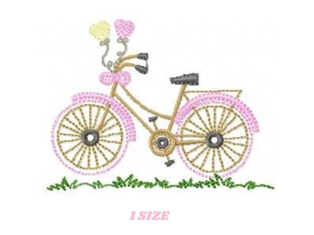 Old Style Bike Embroidery Designs - Bicycle With Hearts Machine ...