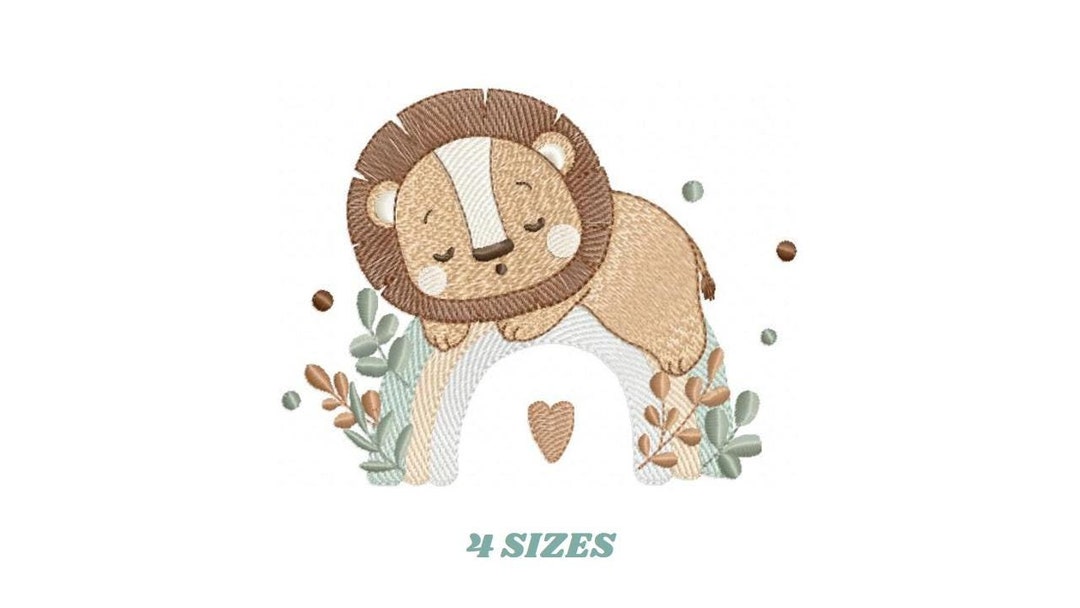 Sleeping Lion King Embroidery Designs - Safari Animal With Rainbow ...