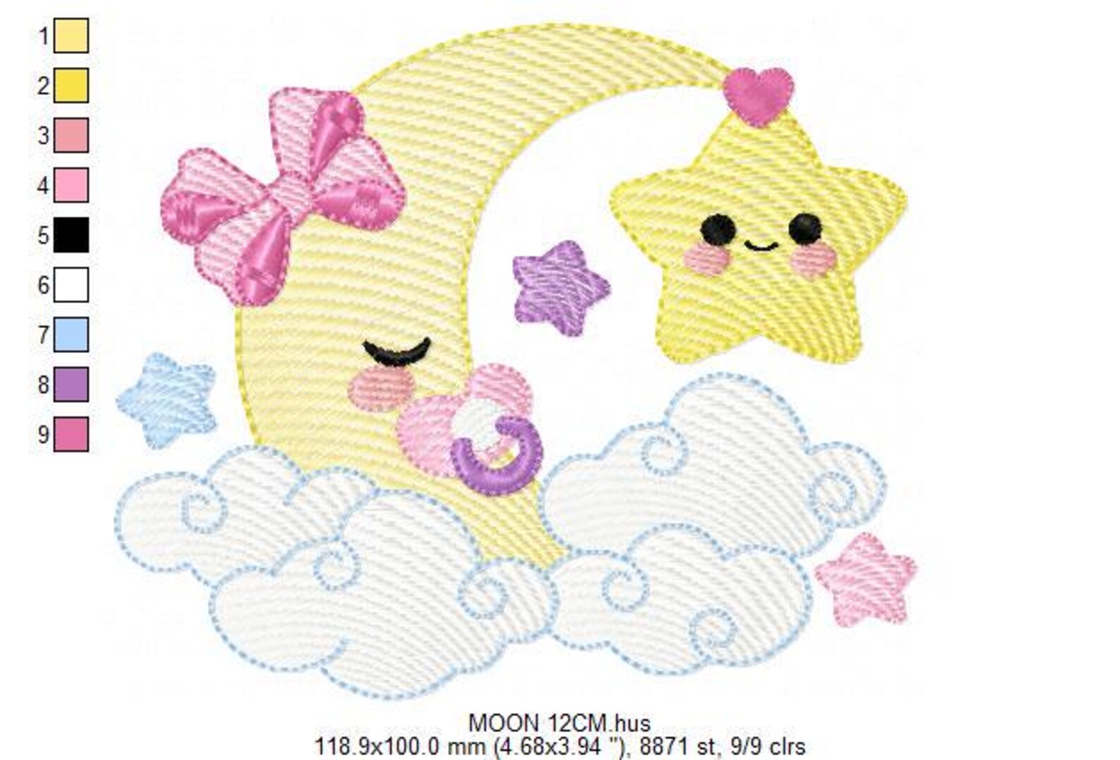 Moon With Star Embroidery Design - Half Moon Embroidery Design Machine ...