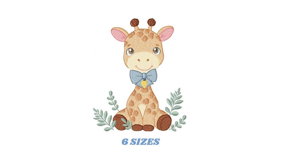 Giraffe Embroidery Designs - Safari Wild Animal With Blue Bow Tie ...