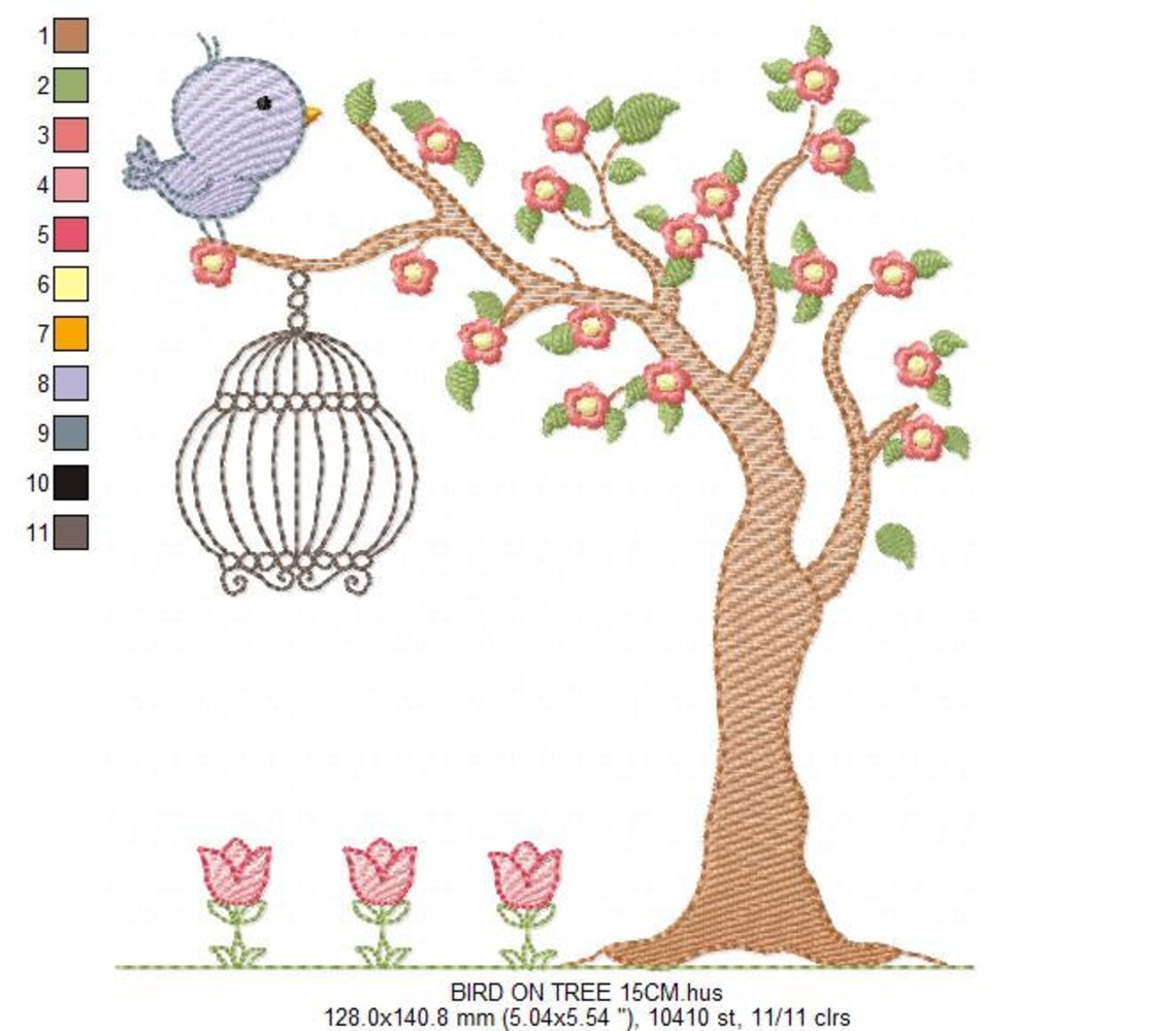 Bird Embroidery Designs bird With Tree Embroidery Design - Etsy