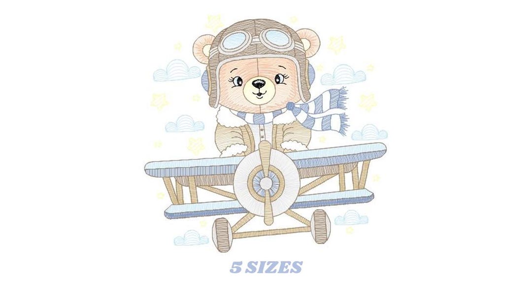 Pilot Bear Embroidery Designs - Plane Embroidery Design Machine ...