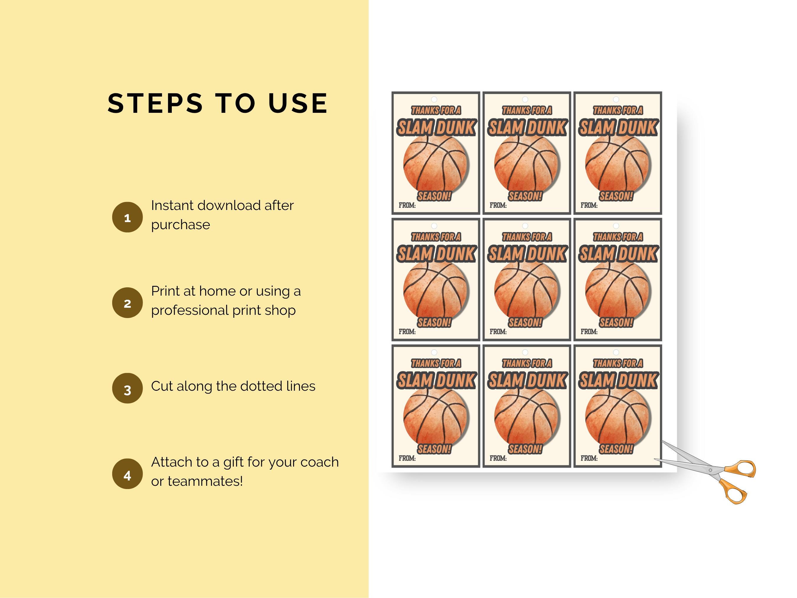 Basketball Gift Tag Printable – “thanks for a Slam Dunk Season” – Coach ...
