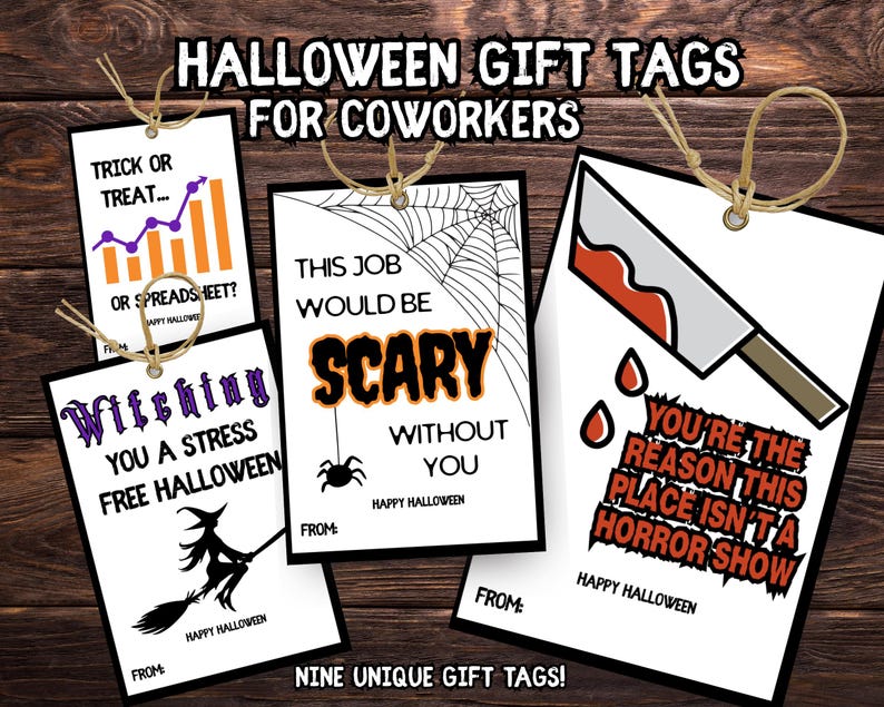 Funny Halloween Gift Tags for Coworkers – Unique Printable Office Tags ...
