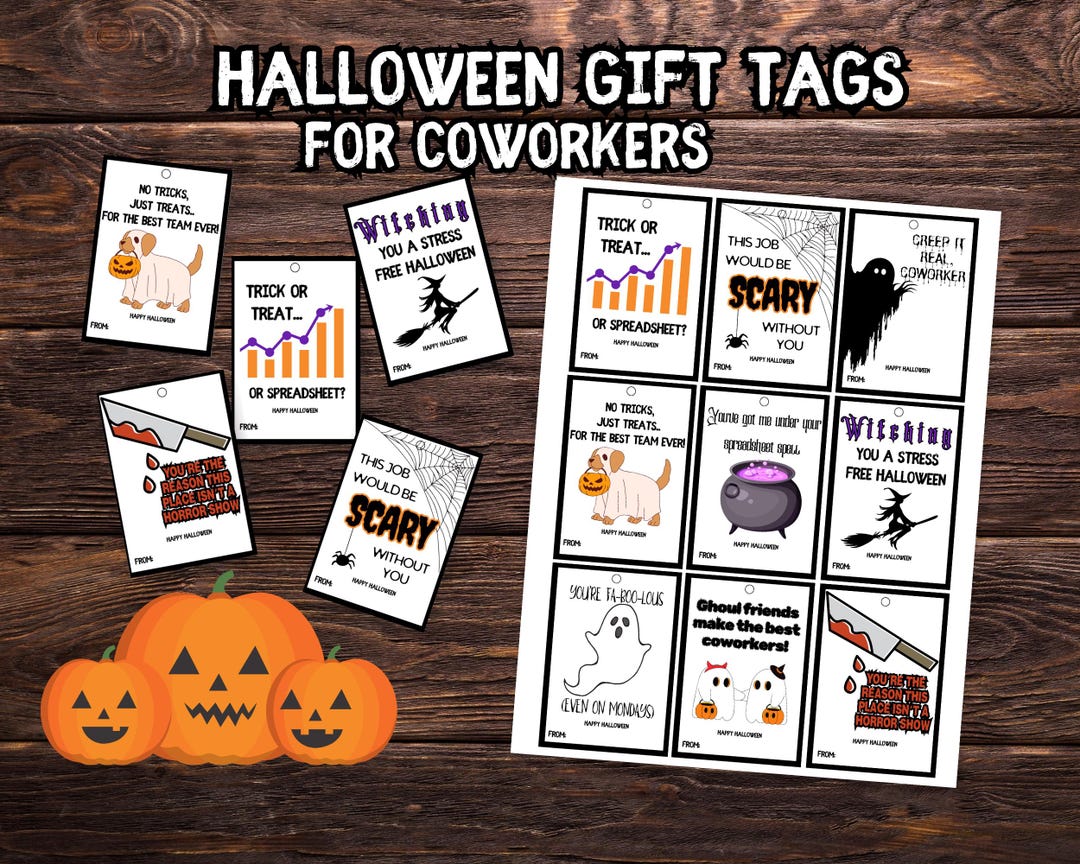 Halloween Gift Tags for Coworkers – Funny Printable Office Tags – Cute ...