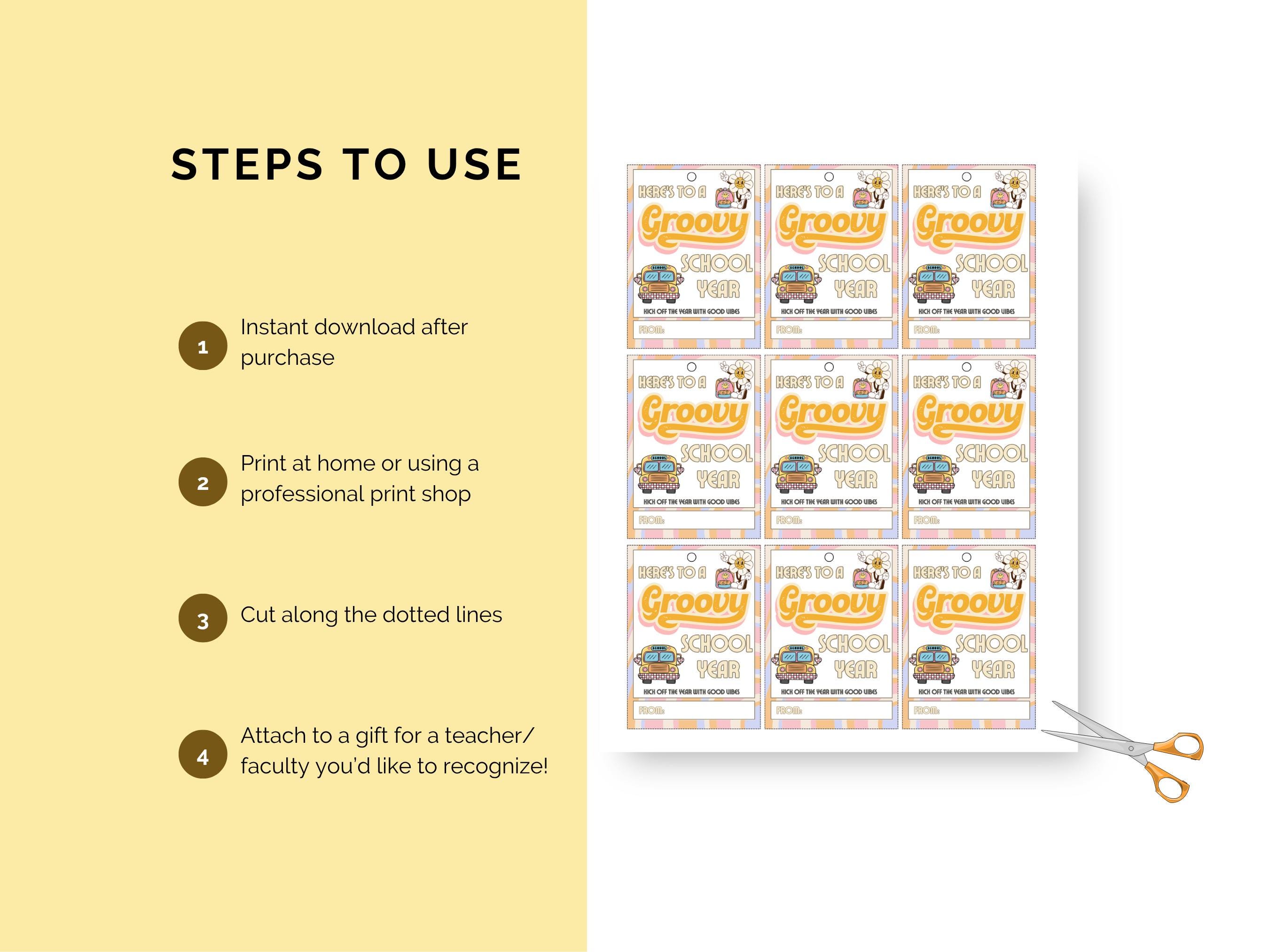 Retro Groovy School Year Gift Tags - Back to School Treat Tag - Teacher ...