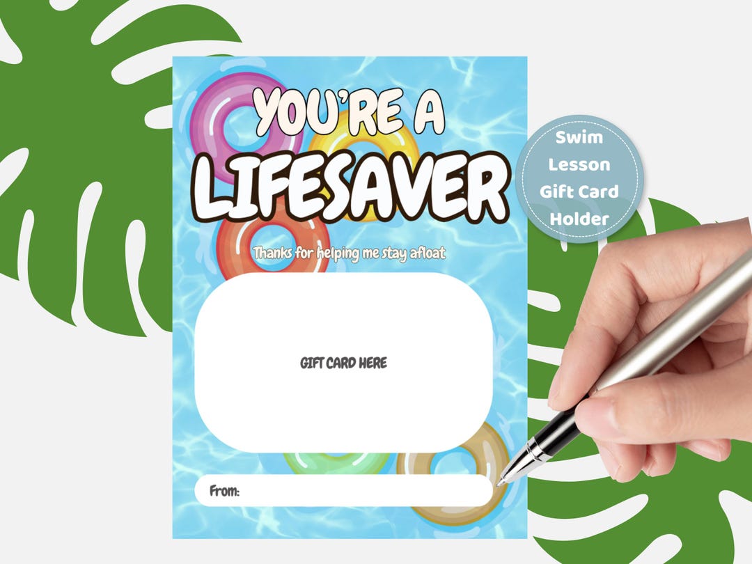 Printable Swim Instructor Thank You - Gift Card Holder - "you're a ...