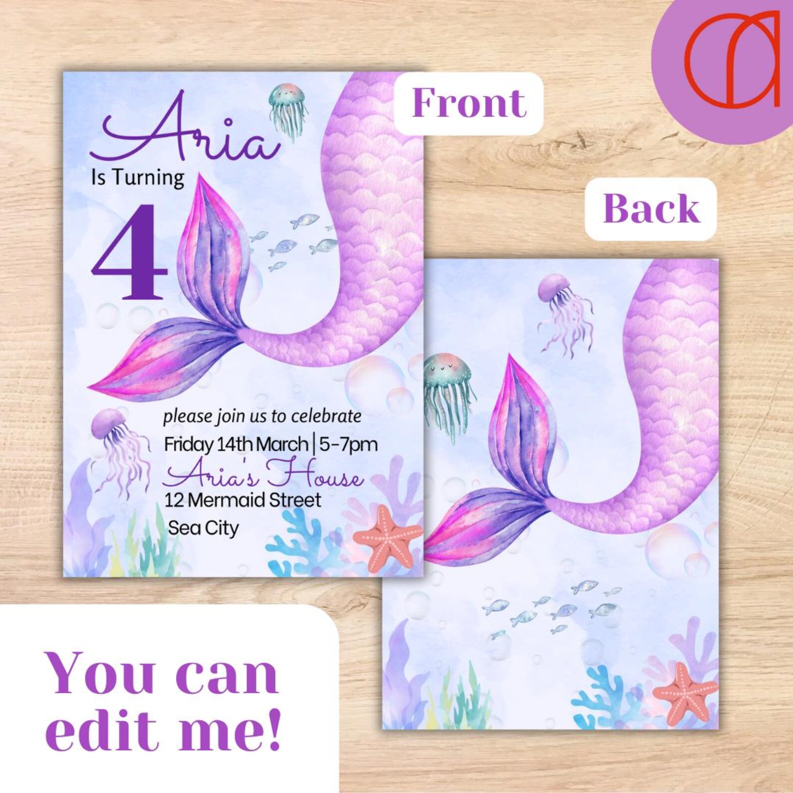 Mermaid Birthday Party Invitation Editable Under the Sea Digital ...