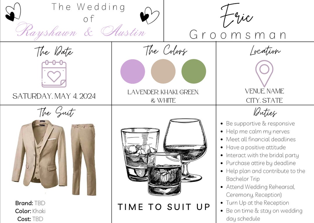 Groomsman Info Card Canva Template Bridal Party Info Card - Etsy