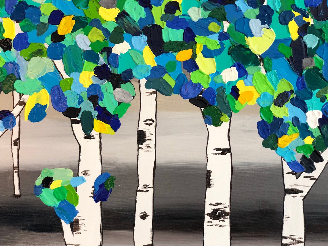 Birch Trees on Canvas, Palette Knife, Modern Wall Art, Textured ...